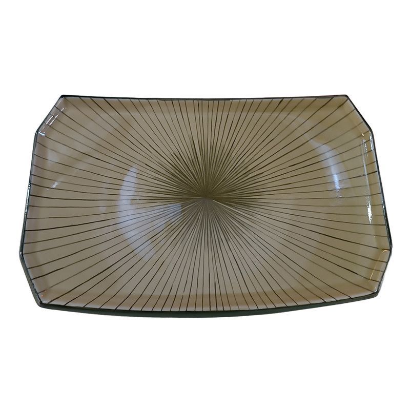 Comprar ONLINE Plato Rectangular 22x14,5CM. Porcelana "Verde-Rayas"